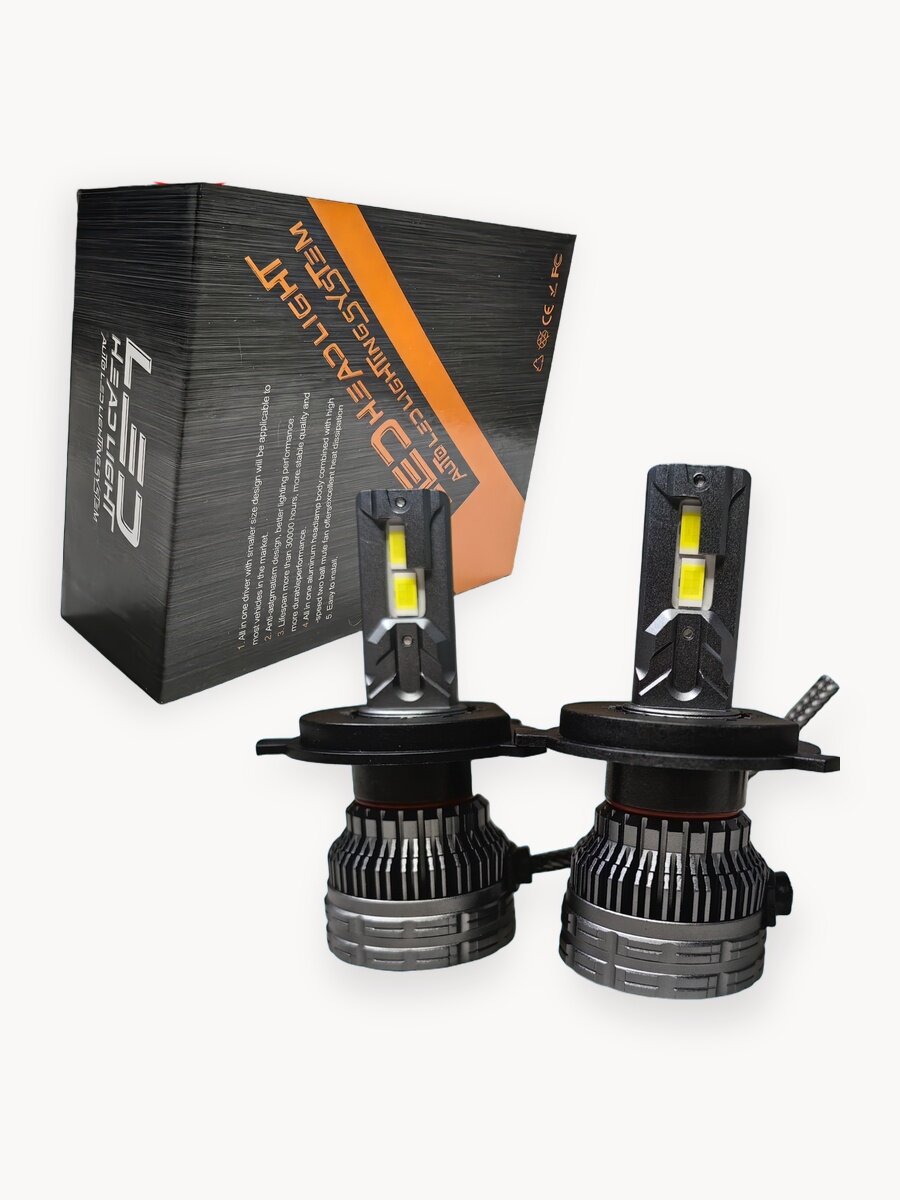 Светодиодные лампы головного света GS6 Led H4, 6000 K, 2 шт.