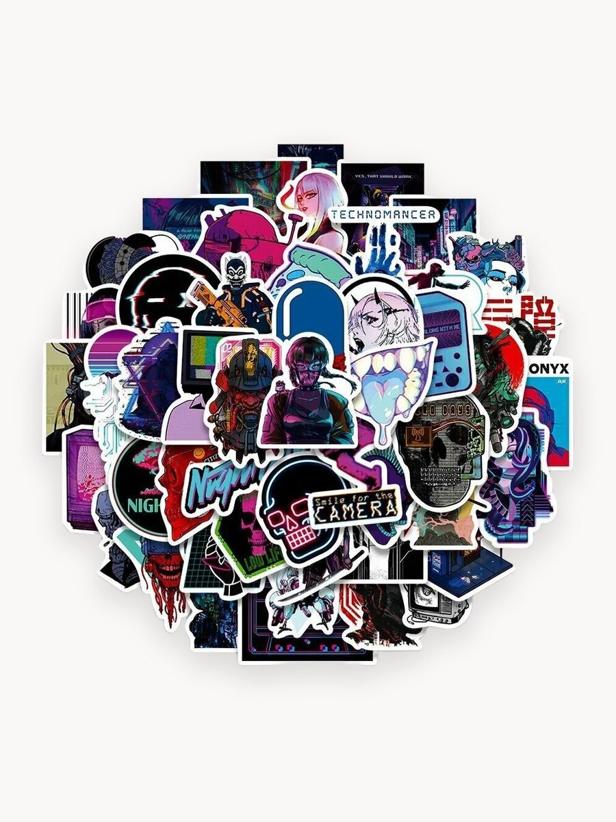Набор самоклеящихся виниловых наклеек Cyberpunk 2077 50 шт