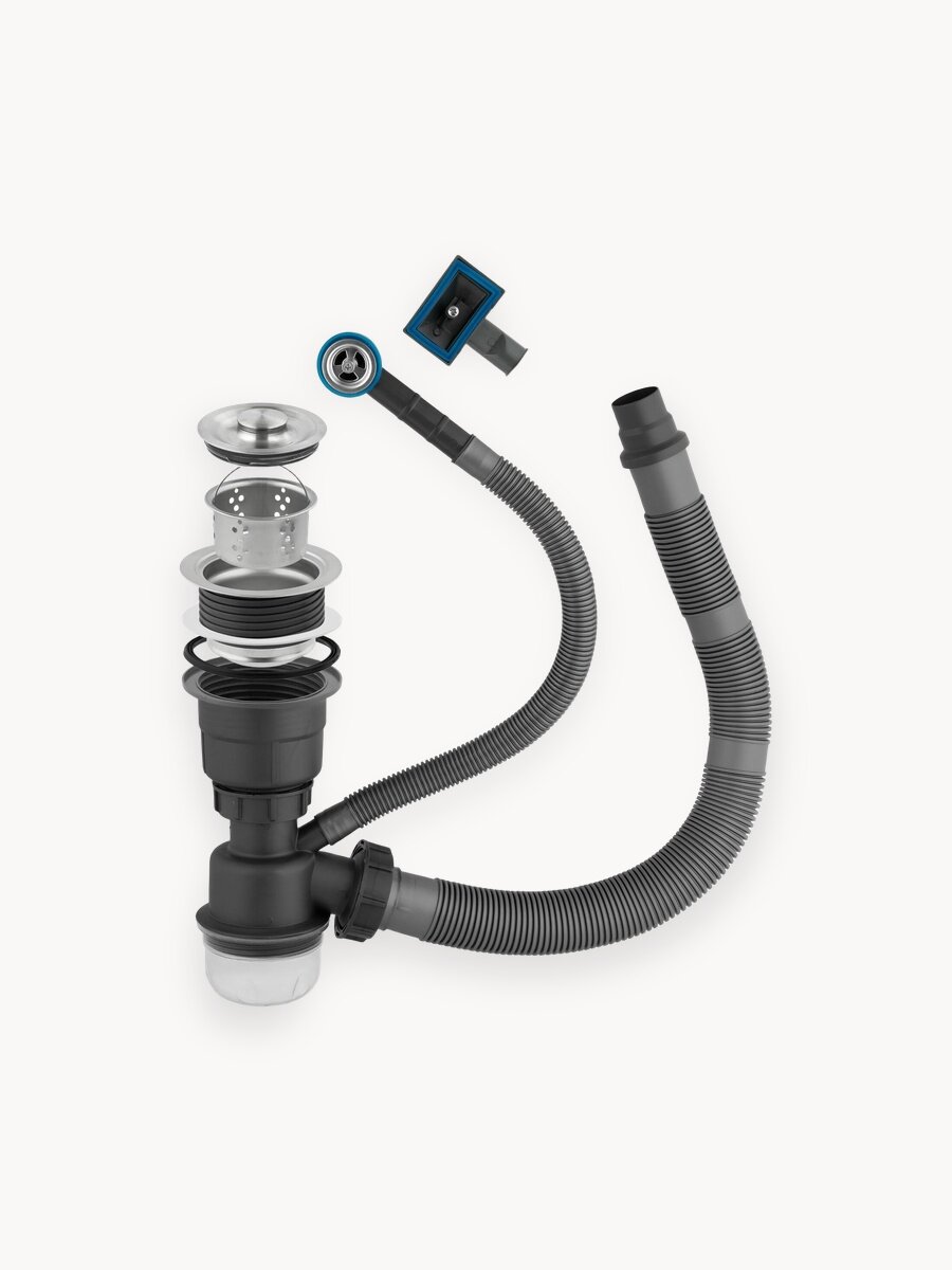 Сифон для кухонной мойки всех типов , из нержавеющей стали, сифон с углубленной горловиной и переливом, OUTE