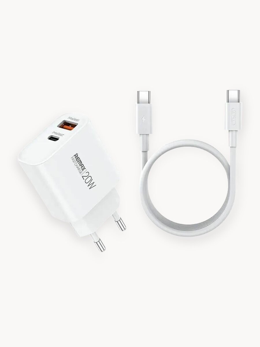 Сетевое зарядное устройство Remax RP-U120, быстрая зарядка, кабель Type-C в комплекте, 20W
