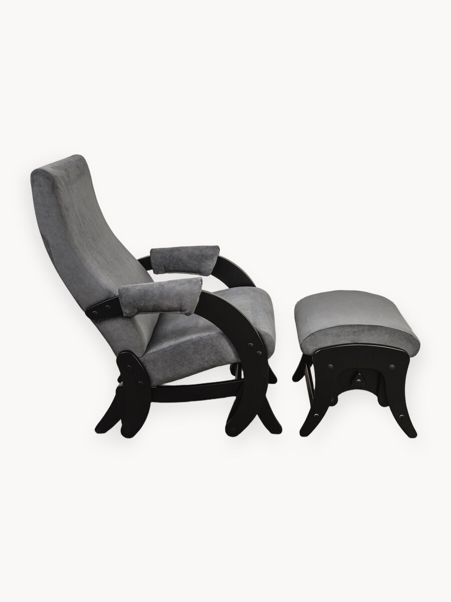 Кресло-качалка Glider, велюр, с пуфиком, цвет серый