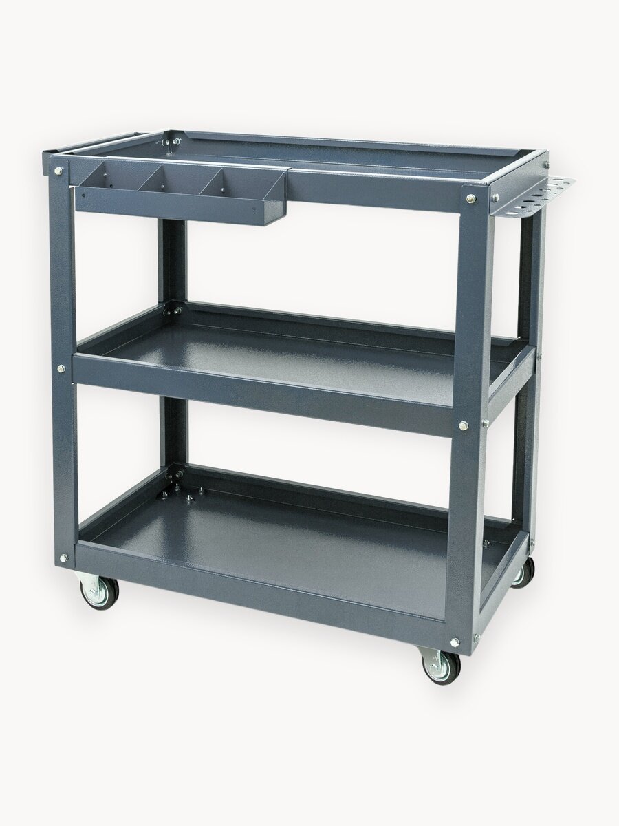 Тележка инструментальная, ящик для инструментов, сталь, 3 секции, графит