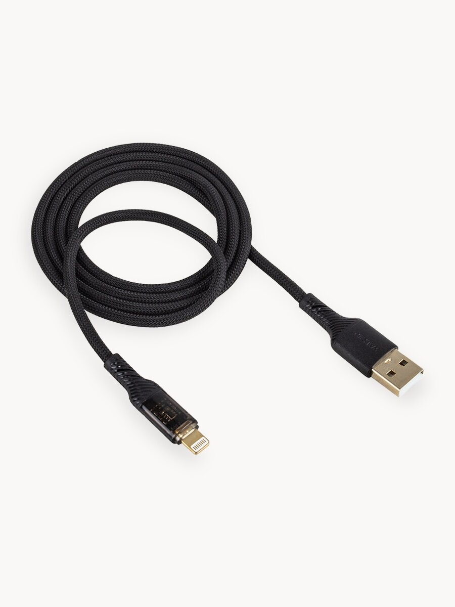 Кабель для айфона Lightning, WALKER C950, черный, 1м, 3.3А, нейлоновая оплетка // шнур для айфона, провод для айфона, кабель, baseus, ugreen