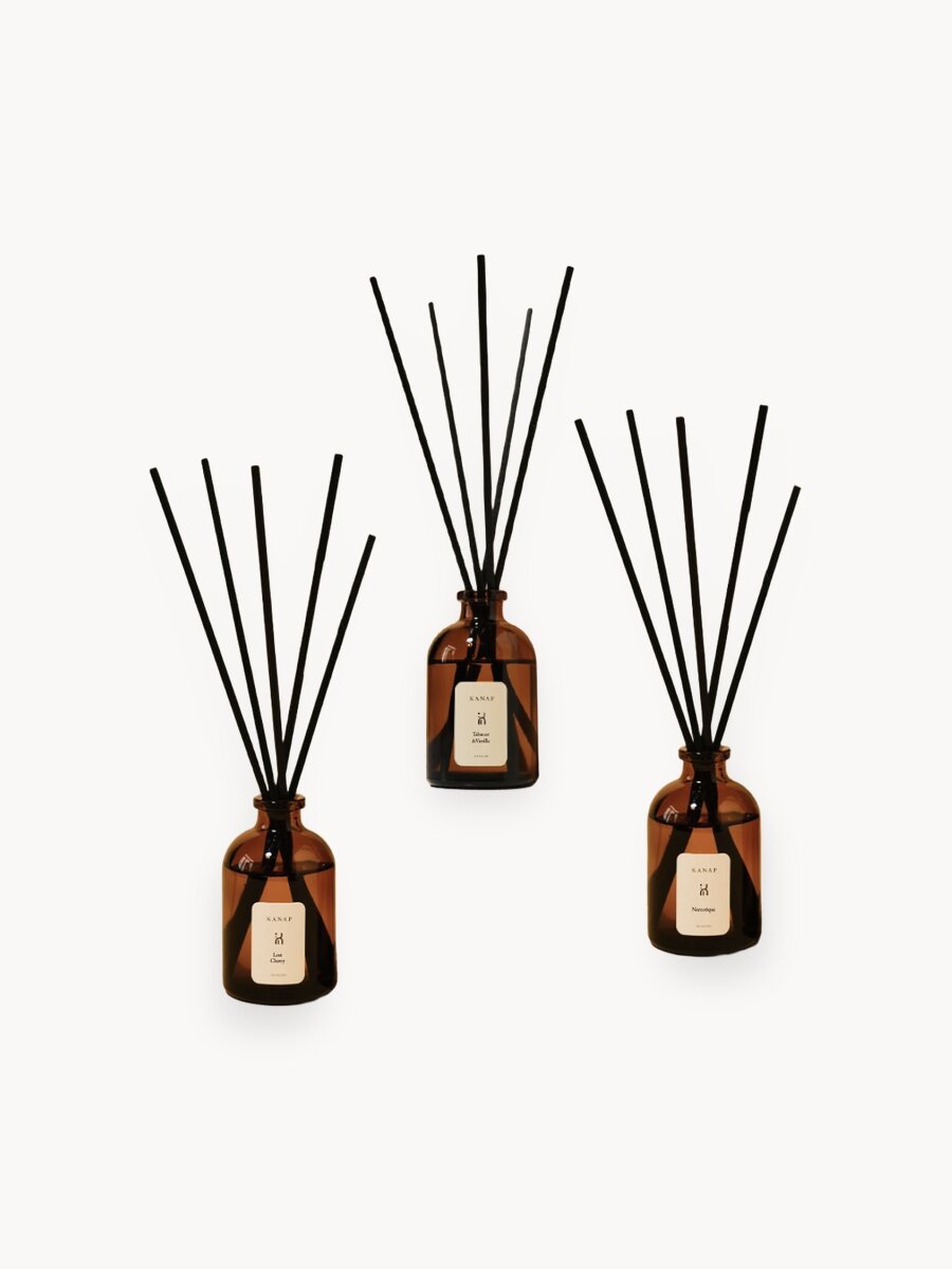 Ароматический диффузор для дома с палочками KANAP 50мл+50мл+50мл, ароматизатор Narcotique, Lost Cherry, Tabacco Vanille
