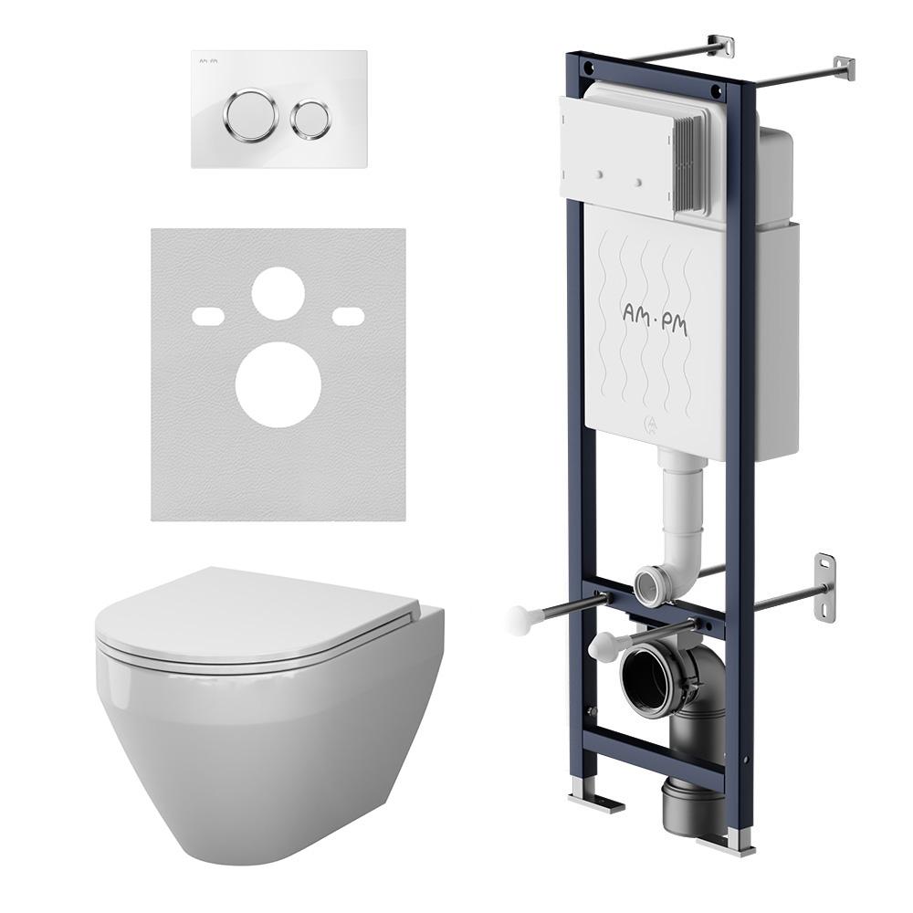 Унитаз с инсталляцией AM.PM Spirit V2.0 Aquaspin IS110101.701900 цвет Белый с сиденьем Микролифт и клавишей смыва цвет Белый глянцевый