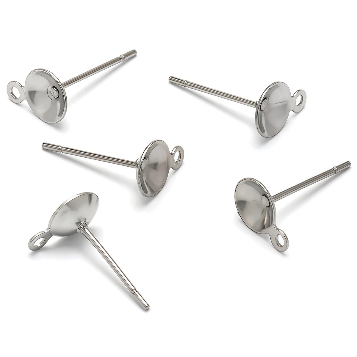 Серьги-гвоздики V-REX из нержавеющей стали 30-50 шт. Серый, 5mm, Steel Color x 50pcs