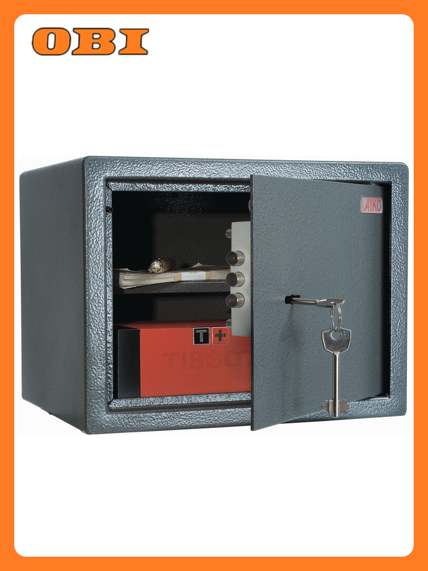 Сейф AIKO T-23, для денег, встраиваемый, ключевой замок, серый, 13л