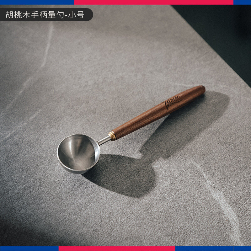 Кофейная ложка Bincoo, изысканная ложка для кофейных зерен, из нержавеющей стали, с длинной ручкой, мерная ложка для кофейного порошка, с ручкой из орехового дерева, маленькая ложка