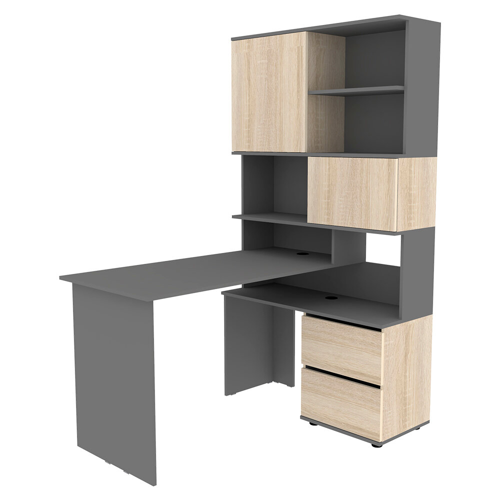 Стол письменный со стеллажом 1045 Темно-серый Дуб Сонома