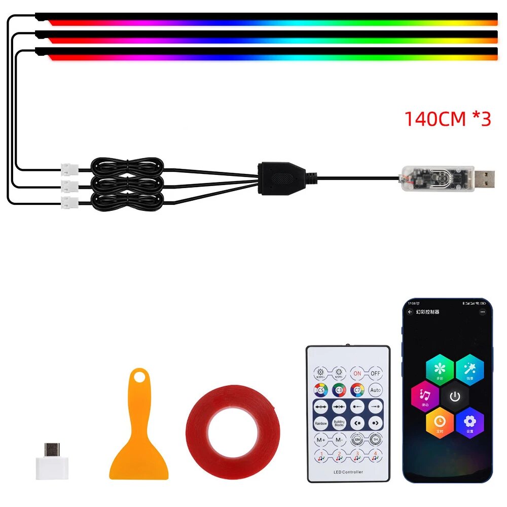 Автомобильный светодиодный RGB подсветка 68 цветов 110 см 3in1 Symphony 140cm