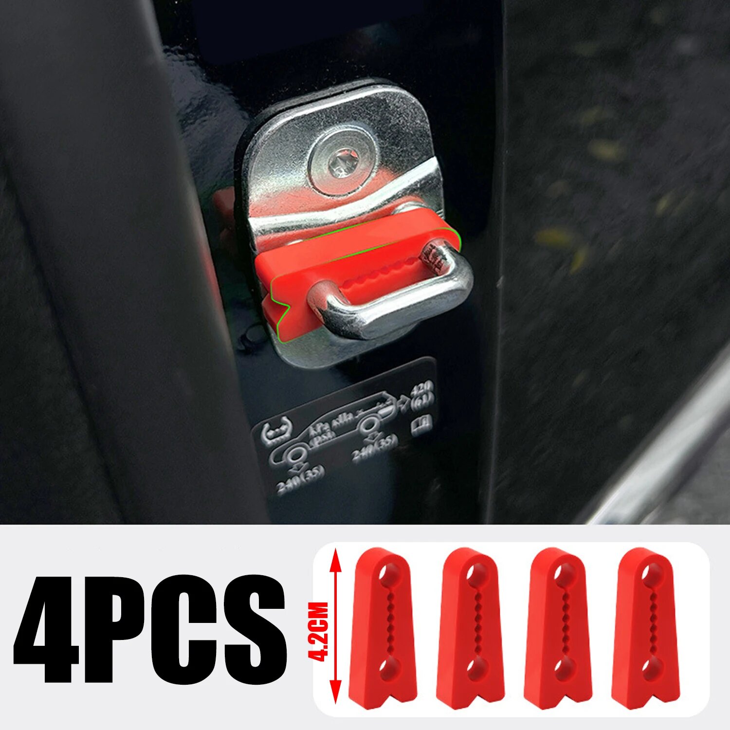 Демпфер дверного замка автомобиля, буферная накладка, звукоизоляционные эластичные силиконовые уплотнения, амортизатор для автоматической закрытия двери, прокладка, универсальные аксессуары 4pcs Red