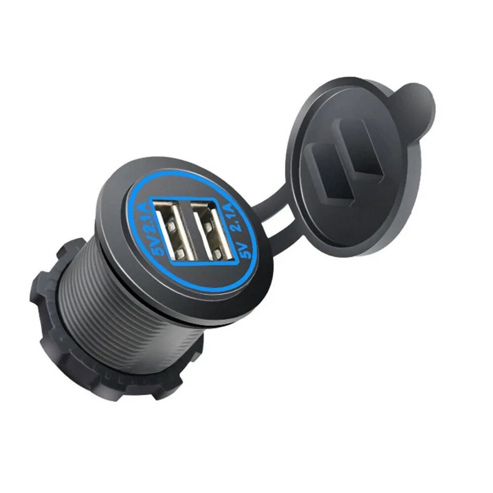 USB-разъем для зарядки, 12 24 В, розетка 2,1 А, двойная с водонепроницаемыми колпачками, кольцами, световой порт автомобиля