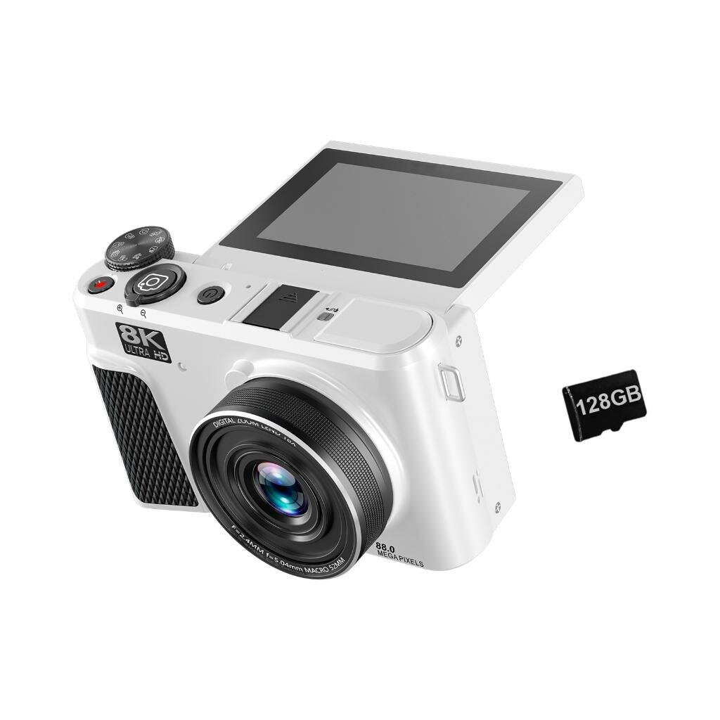 Цифровая камера 8K 88 МП с 18-кратным зумом и поворотным экраном, 128G