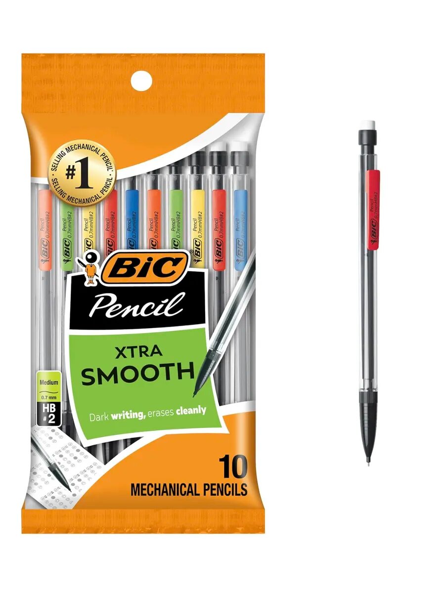 Набор механических карандашей BIC, с ластиками, 10 штук в упаковке