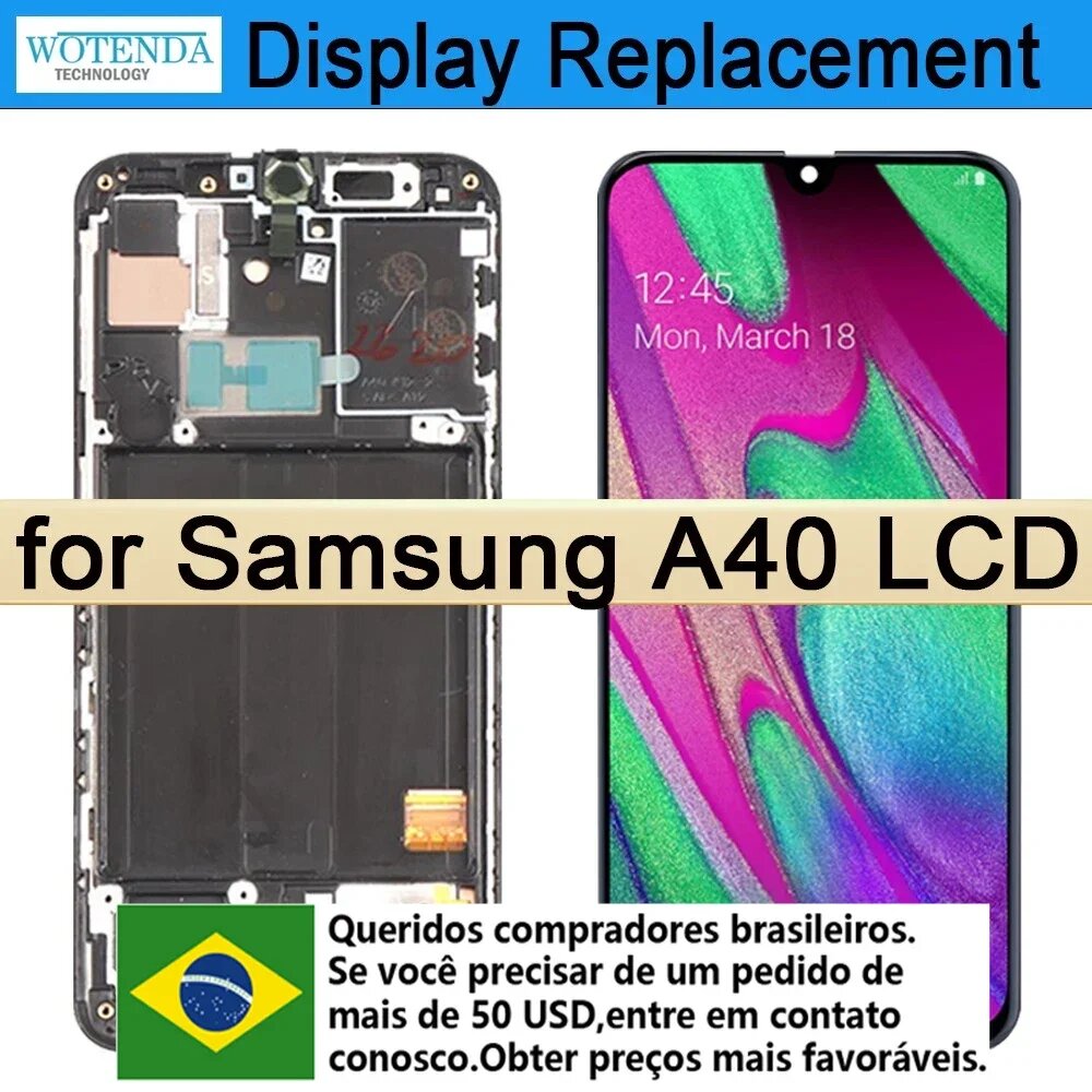 ЖК-дисплей 5,9 'SUPER AMOLED для Samsung A40 2019 A405, сенсорный экран с дигитайзером в сборе, запчасти для ремонта