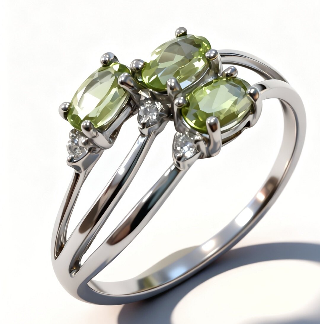 Кольцо, серебро, 925 проба, родирование, хризолит, фианит