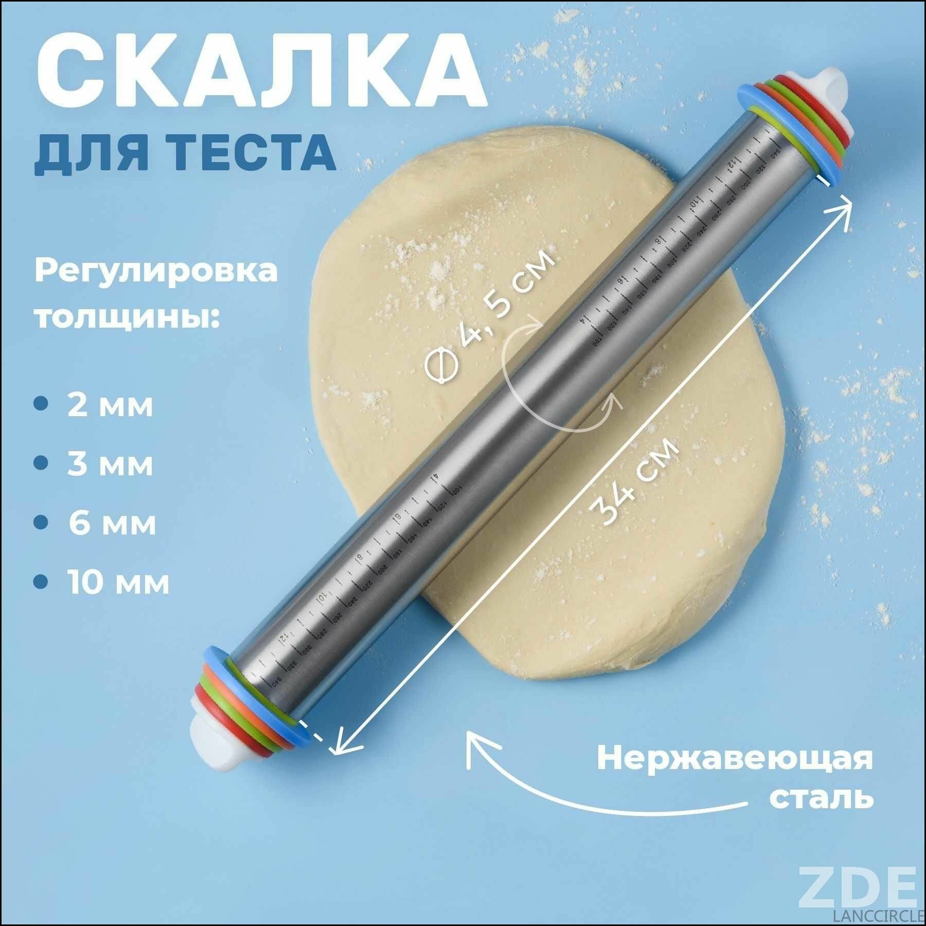 Скалка для теста Sugar Day металлическая с ограничителями LANCCIRCLE