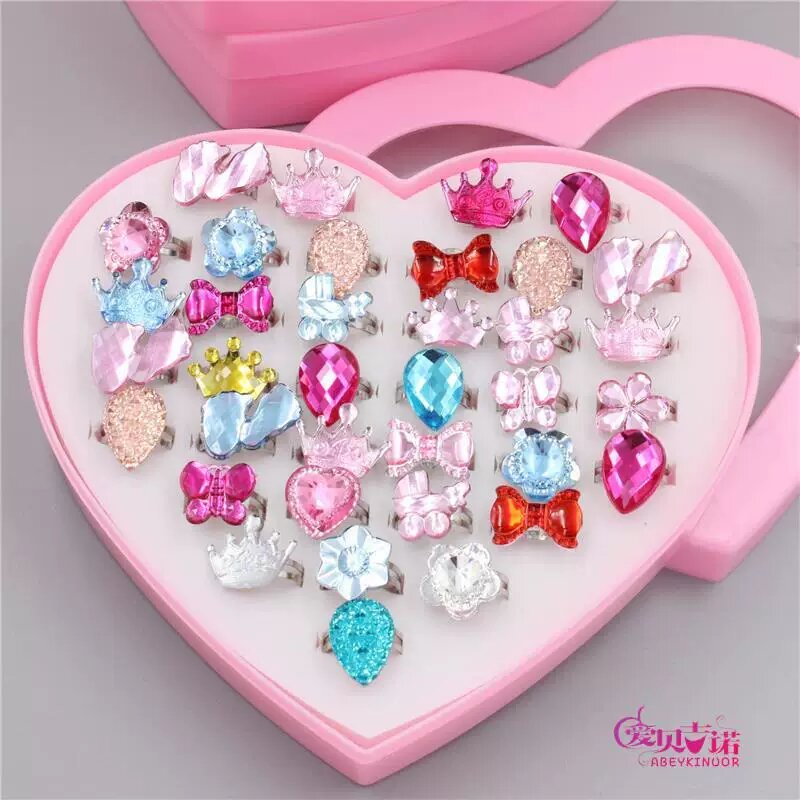 Набор детских колец с камнями для девочек, в стиле интернет-звезд, с шкатулкой для украшений, регулируемые детские