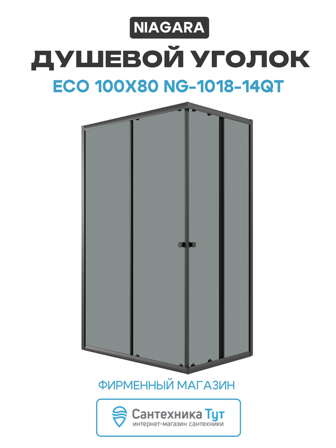 Душевой уголок Niagara Eco 100х80 NG-1018-14QT профиль цвет Черный матовый стекло тонированное