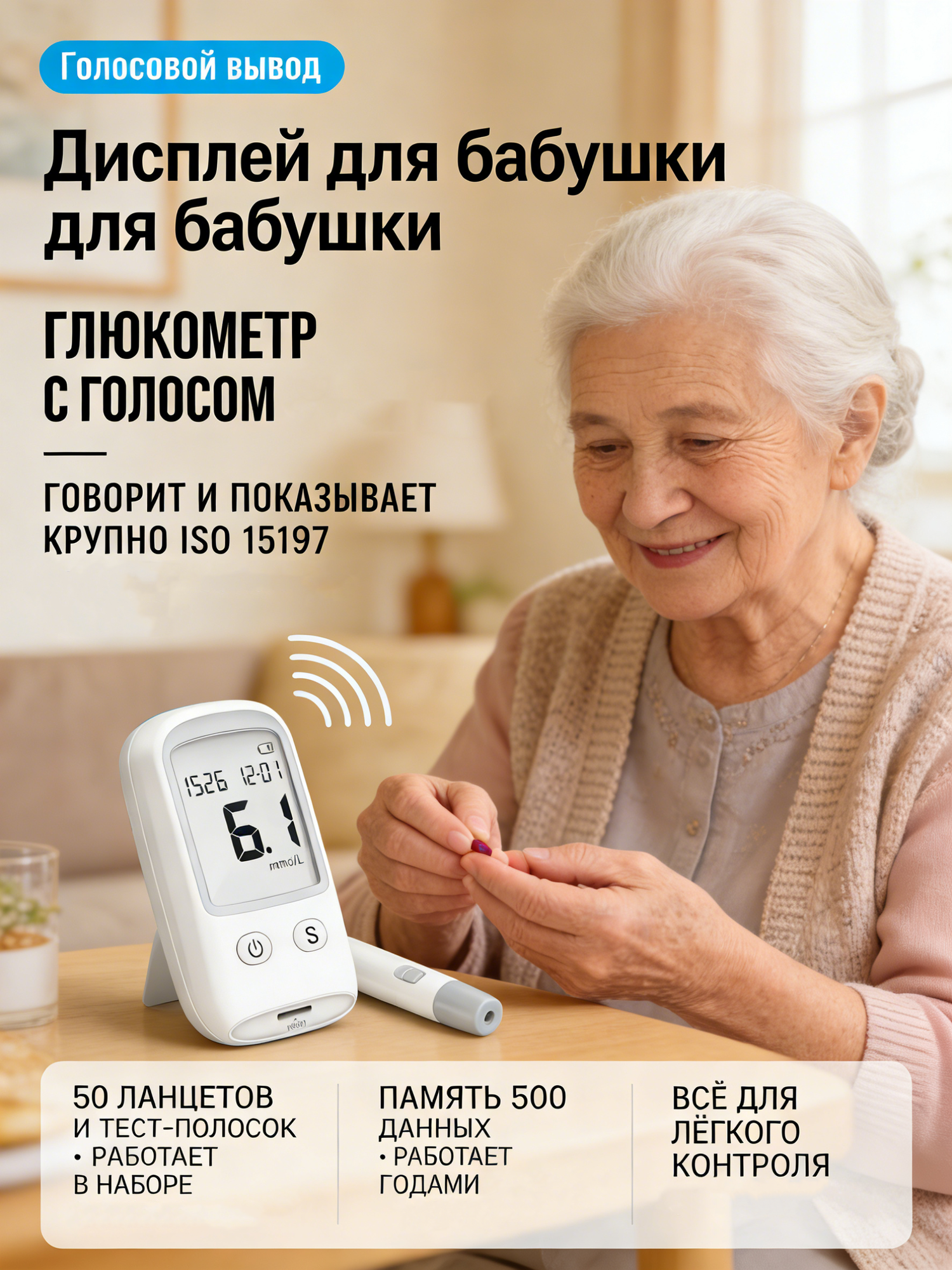 Глюкометр "iMDK Сателлит", с полосками, с прокалывающим устройством, 50 тест-полосок, белый