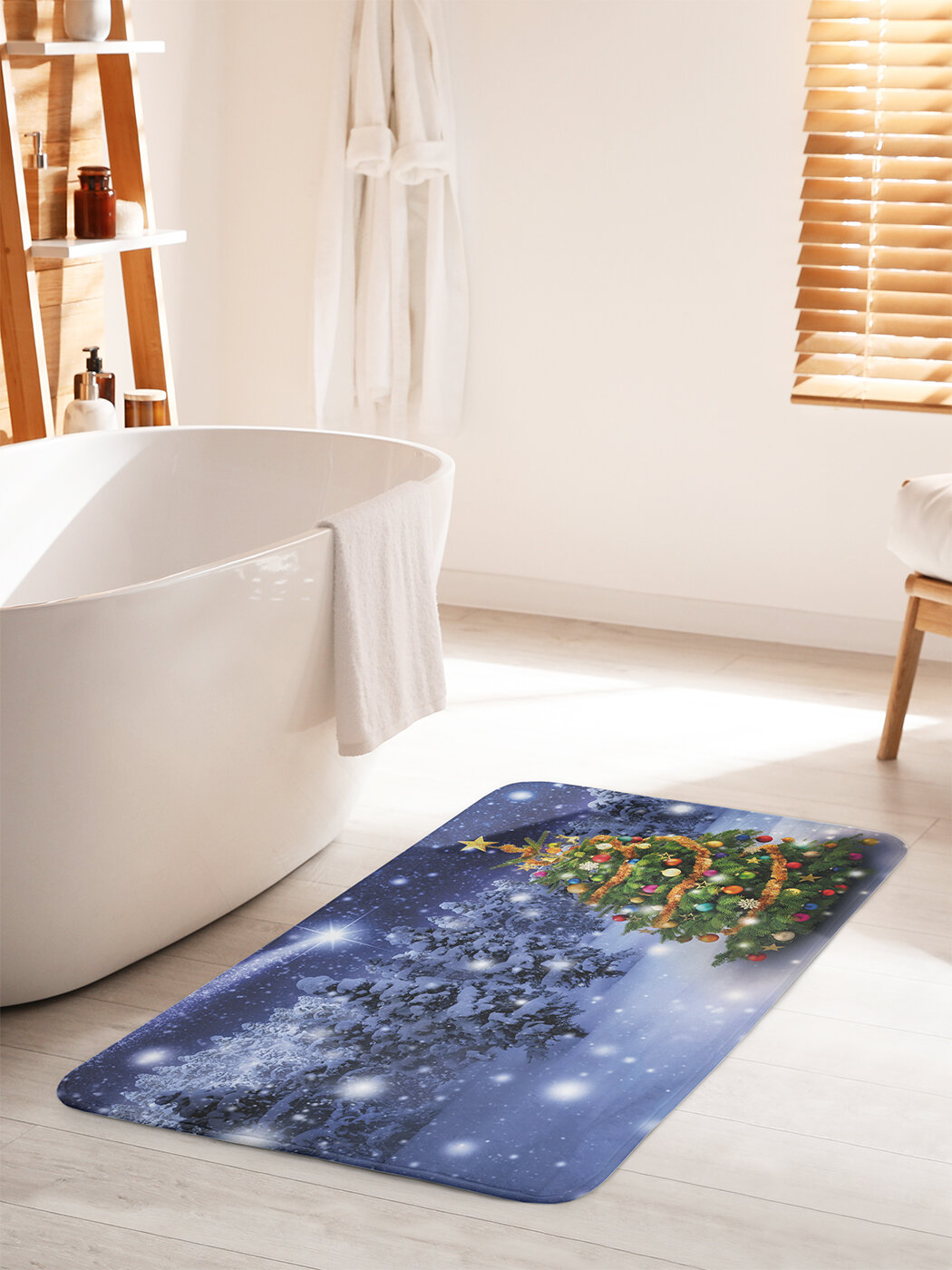 Коврик для ванной комнаты и туалета противоскользящий "Лесная красавица" 60х100 см, JoyArty, серия Новый год