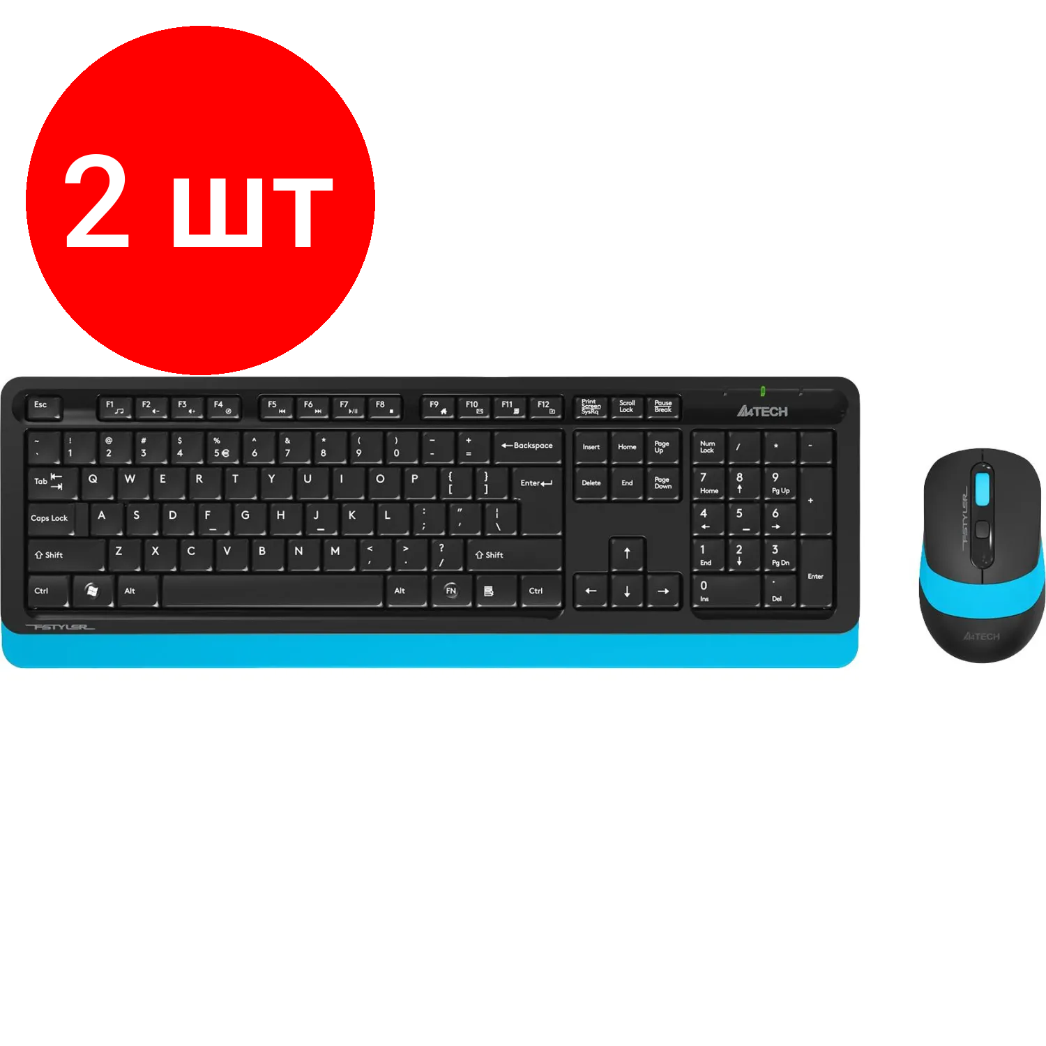 Комплект 2 упаковок, Набор клавиатура+мышь A4Tech Fstyler FG1010 кл: черн/син м: черн/син USB WLS