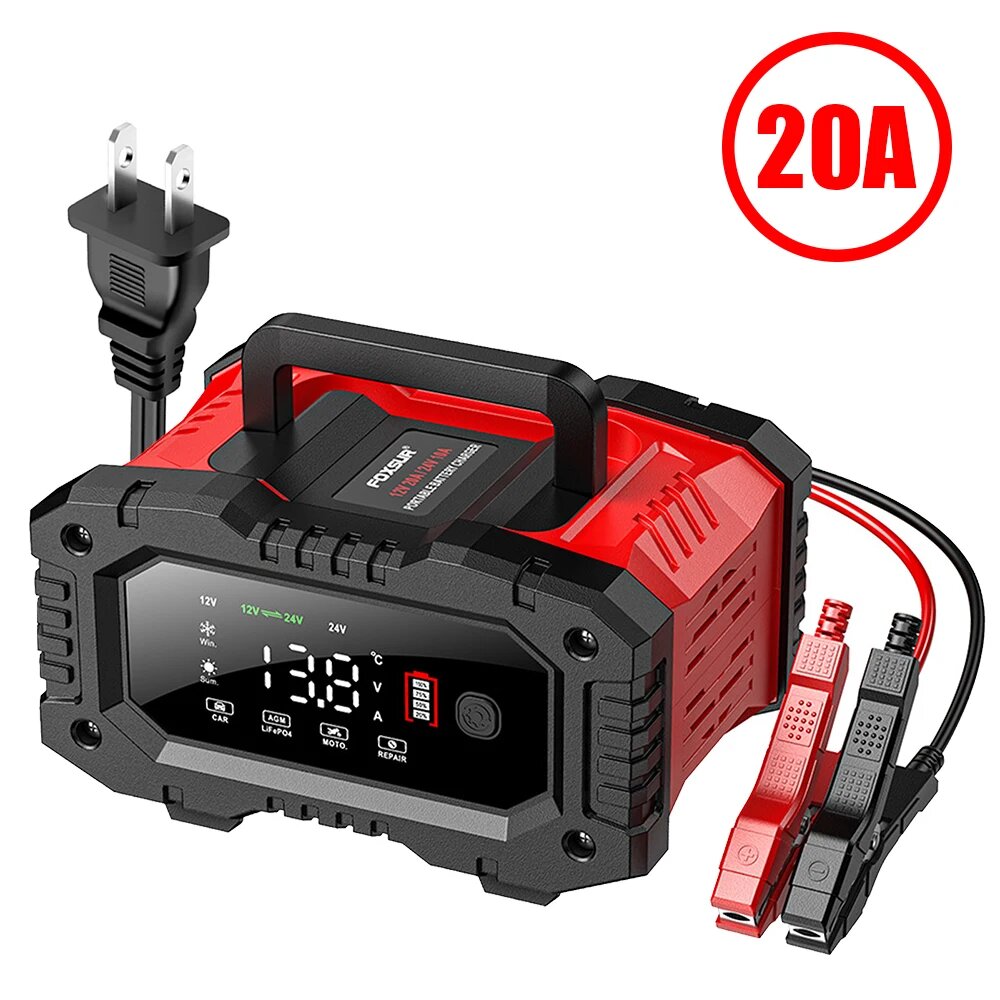 FOXSUR 20A Автомобильное зарядное устройство 12/24В, Red
