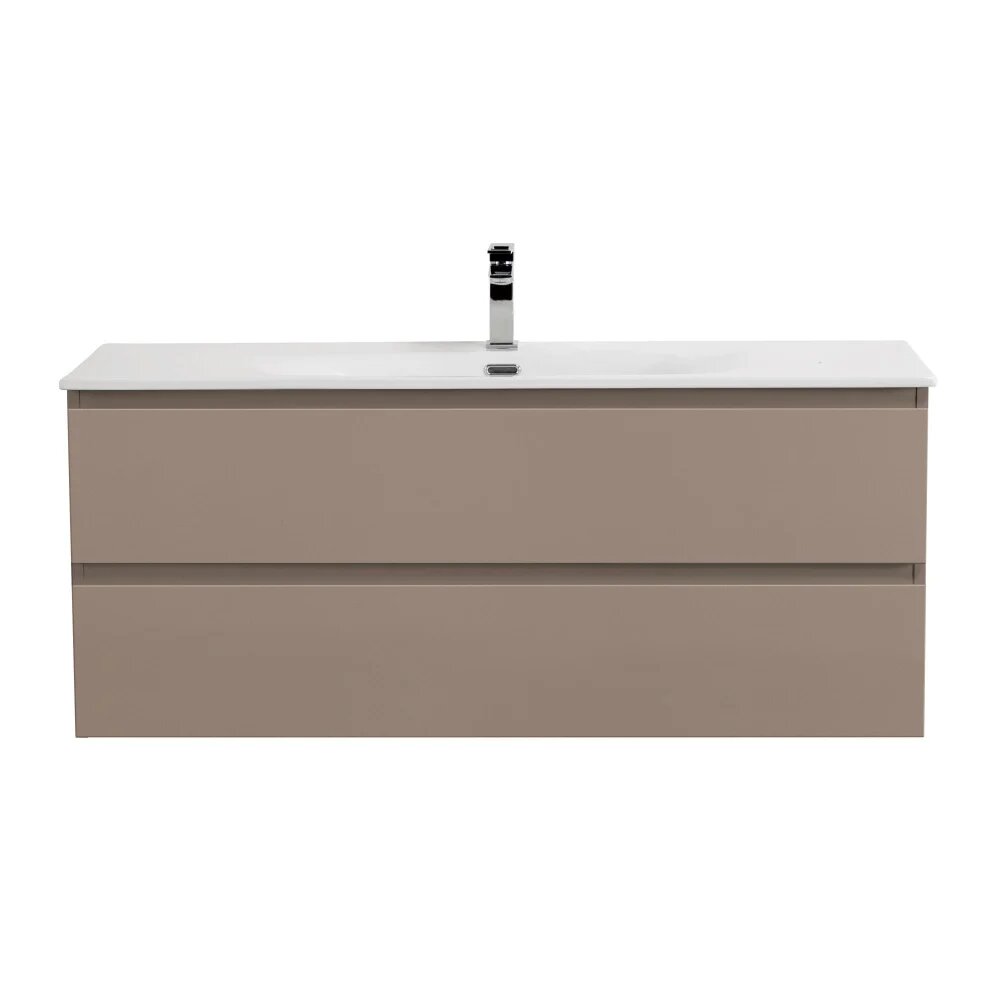 Тумба с раковиной BelBagno Kraft 120 подвесная, 121 см, бежевая, матовая, из МДФ, с ящиками, раковина для ванной, фаянсовая, прямоугольная, встроенный слив-перелив