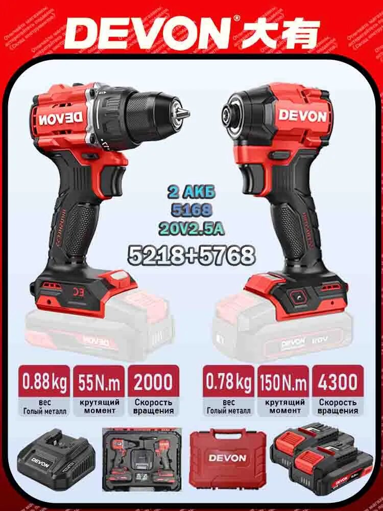 Devon Дрель-шуруповерт, 20 В, 150 Нм, 2 АКБ