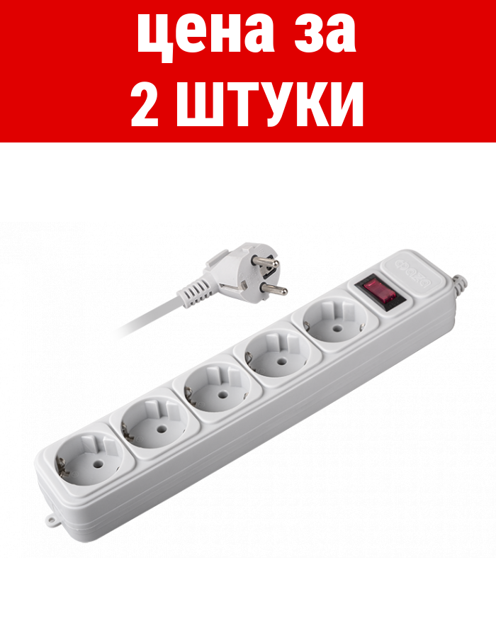 Комплект 2 шт, сетевой фильтр 5МЕСТНЫЙ 1.8М FOP-05GS-180-GY 3Х0.75 серый 5022980 ФАZА