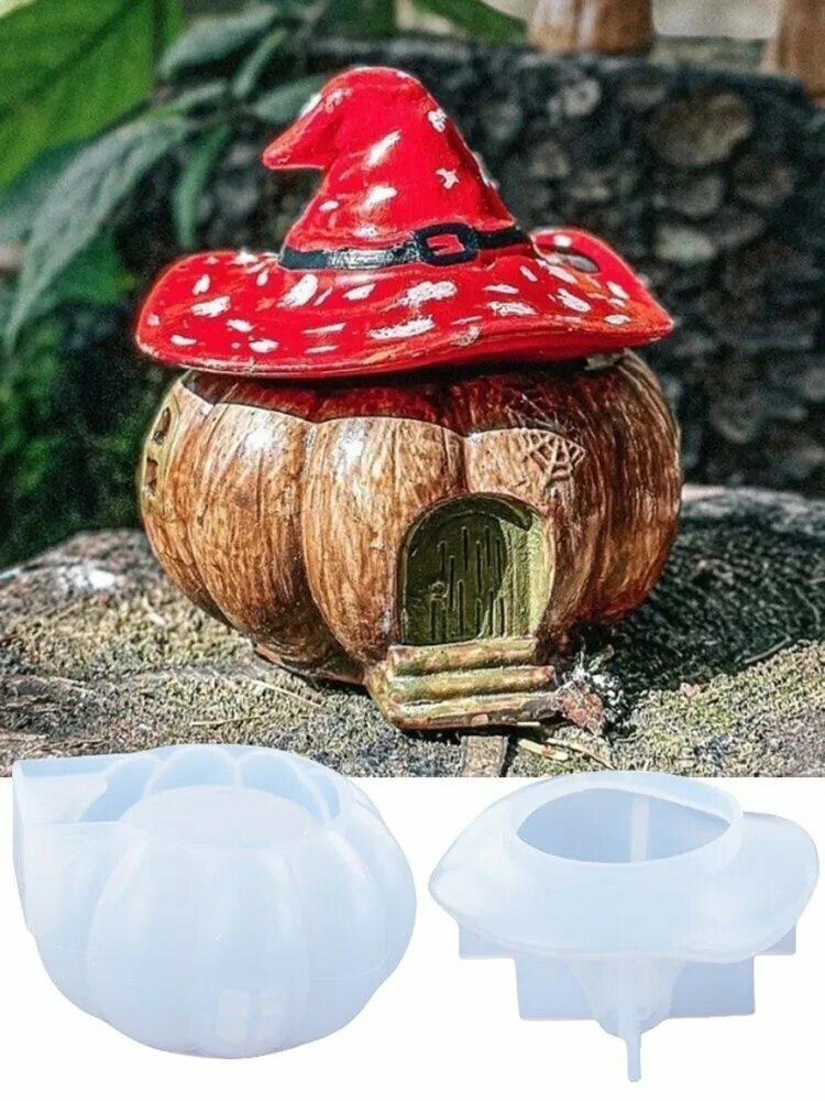 Набор силиконовых форм для изготовления баночек с крышкой в виде шляпы ведьмы