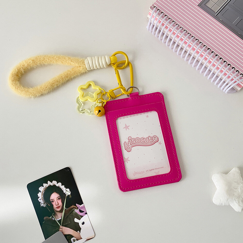 Минималистичный двухслойный цветной держатель для карт из PU, студенческий шнурок, защитник для ID-карты, держатель для карт, маленький подвесной аксессуар для рюкзака