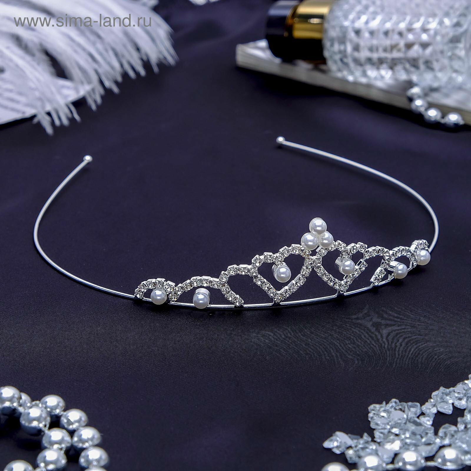 Диадема для волос "Пелагея", сердца, 3 см, серебро, тип: диадема