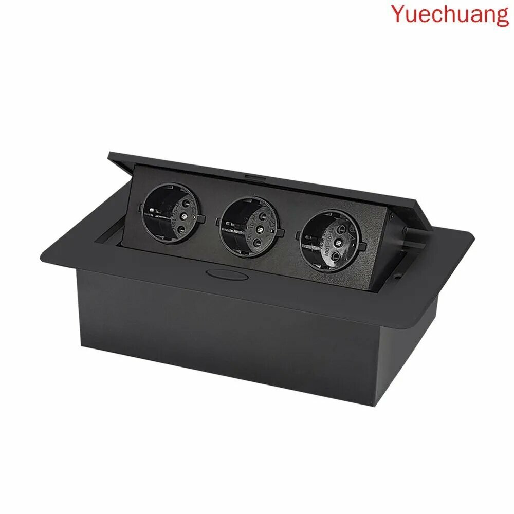 Выдвижная розетка в столешницу, горизонтальная, Black на 3 EUR розетки