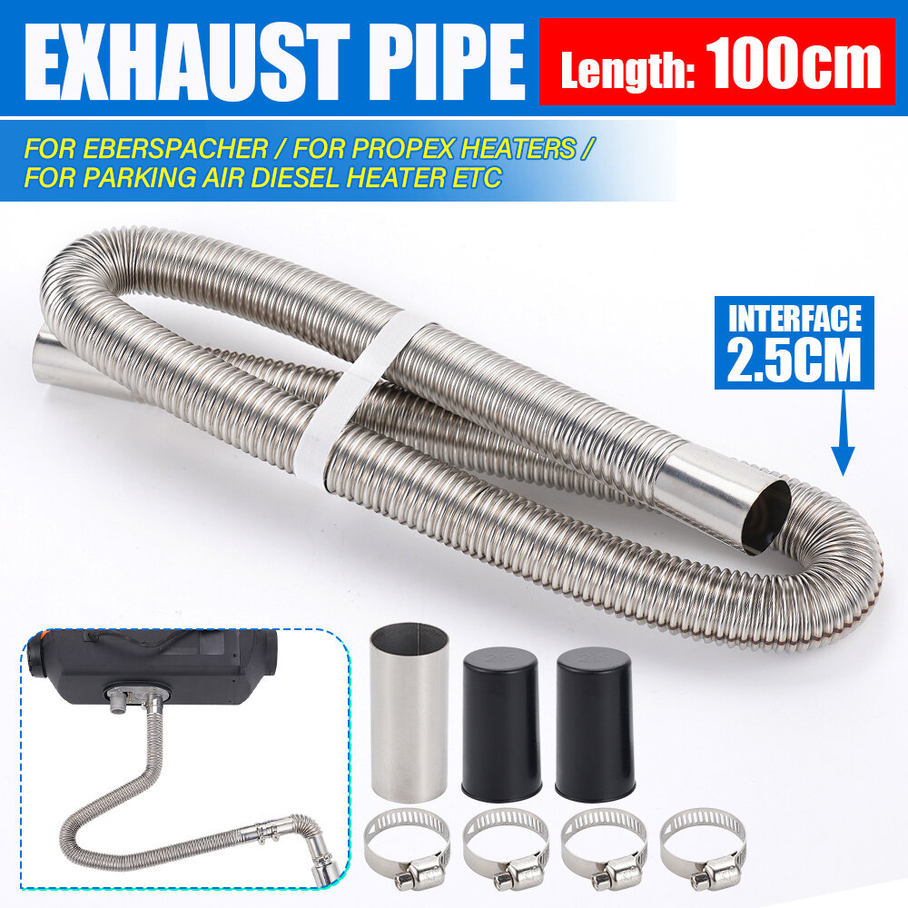 Нержавеющий выхлопной трубопровод для обогревателей 25/24 мм (60-300 см), с переходником и хомутами для