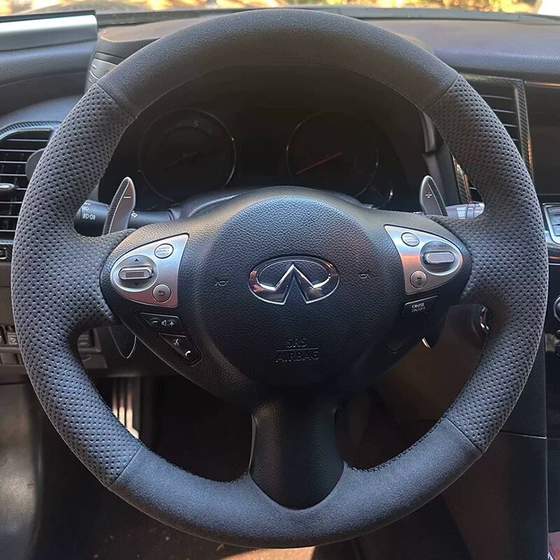 Чехол на руль для Infiniti FX35/ESQ, из натуральной кожи, сшитый вручную, полное покрытие, модификация интерьера.