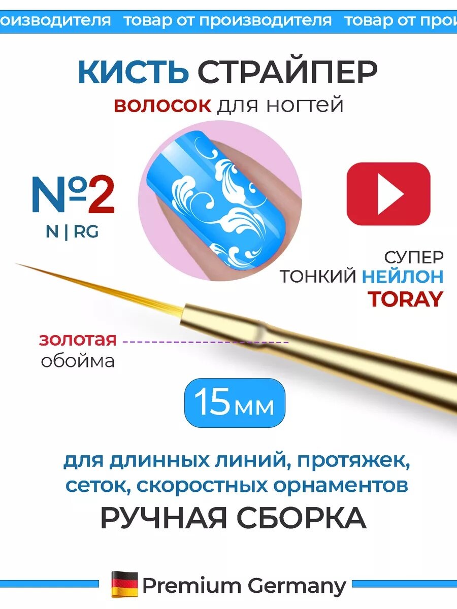 Nail Club Кисть для дизайна ногтей и росписи гель красками 2N-RG