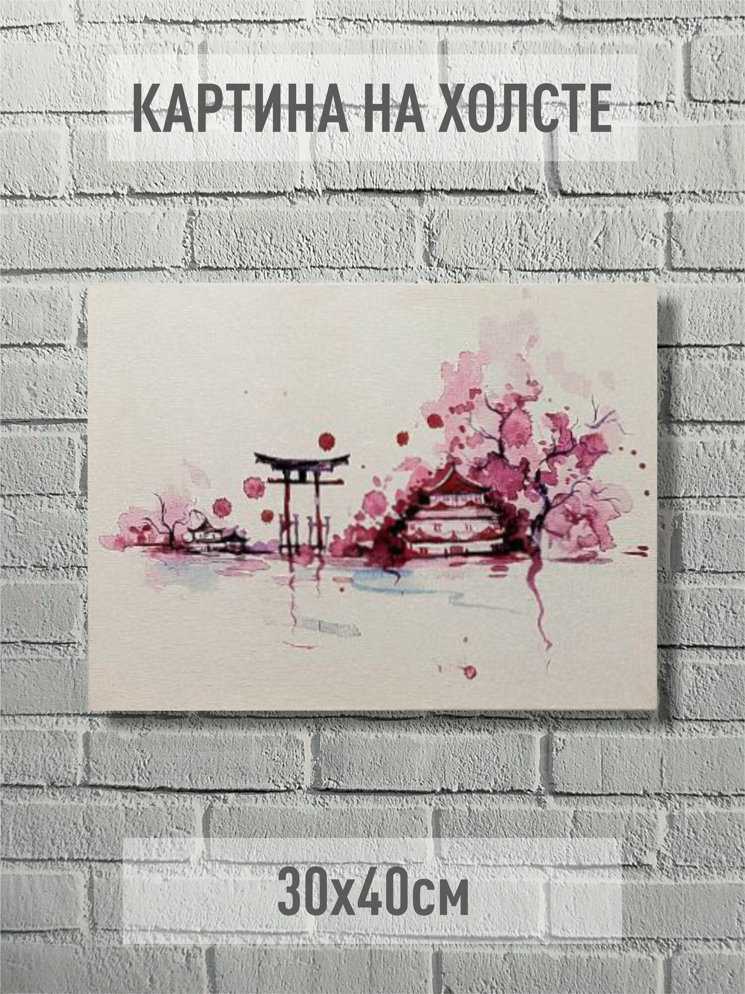 Картина "Акварельная сакура", холст из 100% хлопка, УФ-печать, 30x40 см