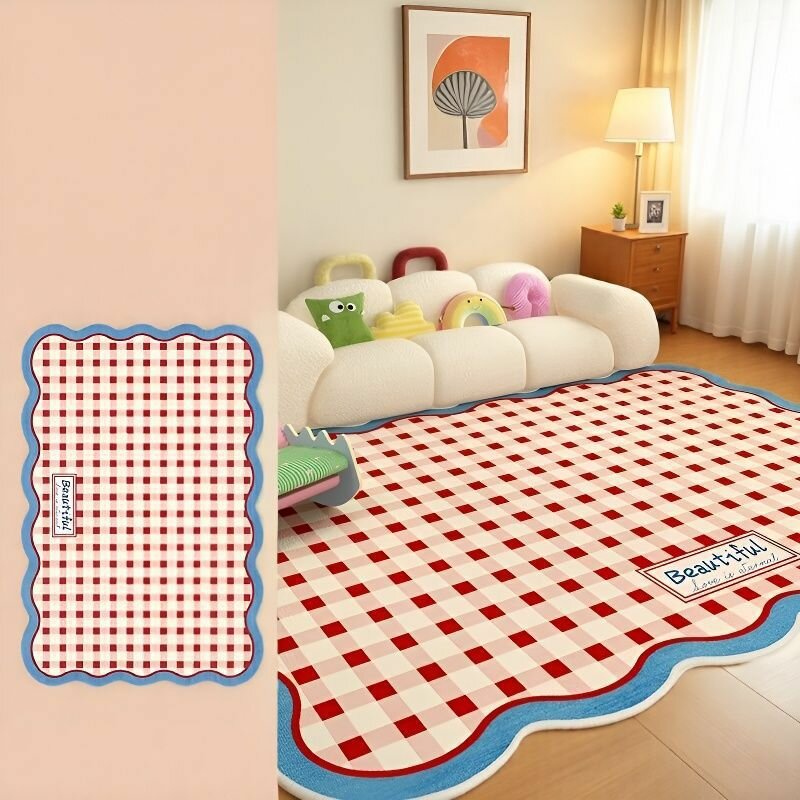Ковер для гостиной в клетку с цветными блоками в стиле "дофамин", ковер для детской спальни, мягкий красочный утолщенный напольный коврик для зоны отдыха.