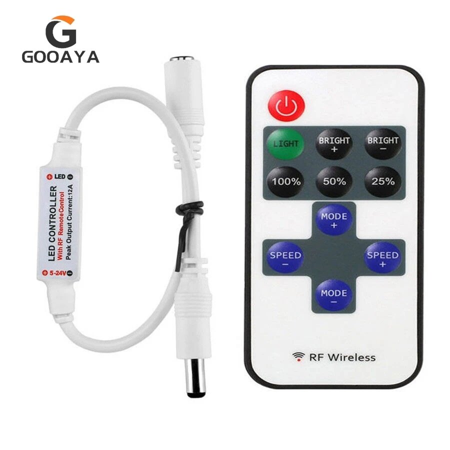 11-кнопочный Беспроводной RF-диммер Для Одноцветных Светодиодных Лент 5050/2835 С 2-проводным Подключением, 5-24В, Мини-диммер