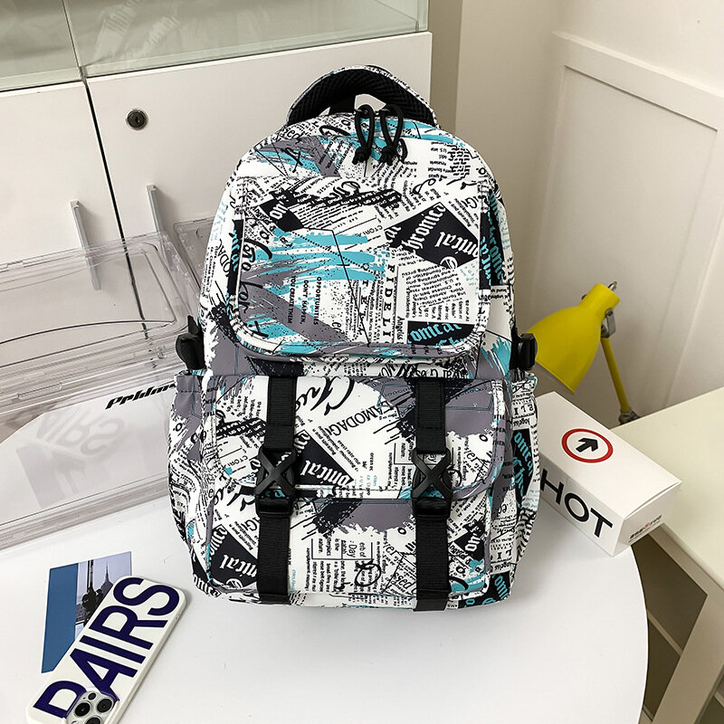 20262026 Новая корейская версия, лесной стиль, модный, стильный, универсальный рюкзак с граффити, большой вместимости для студентов