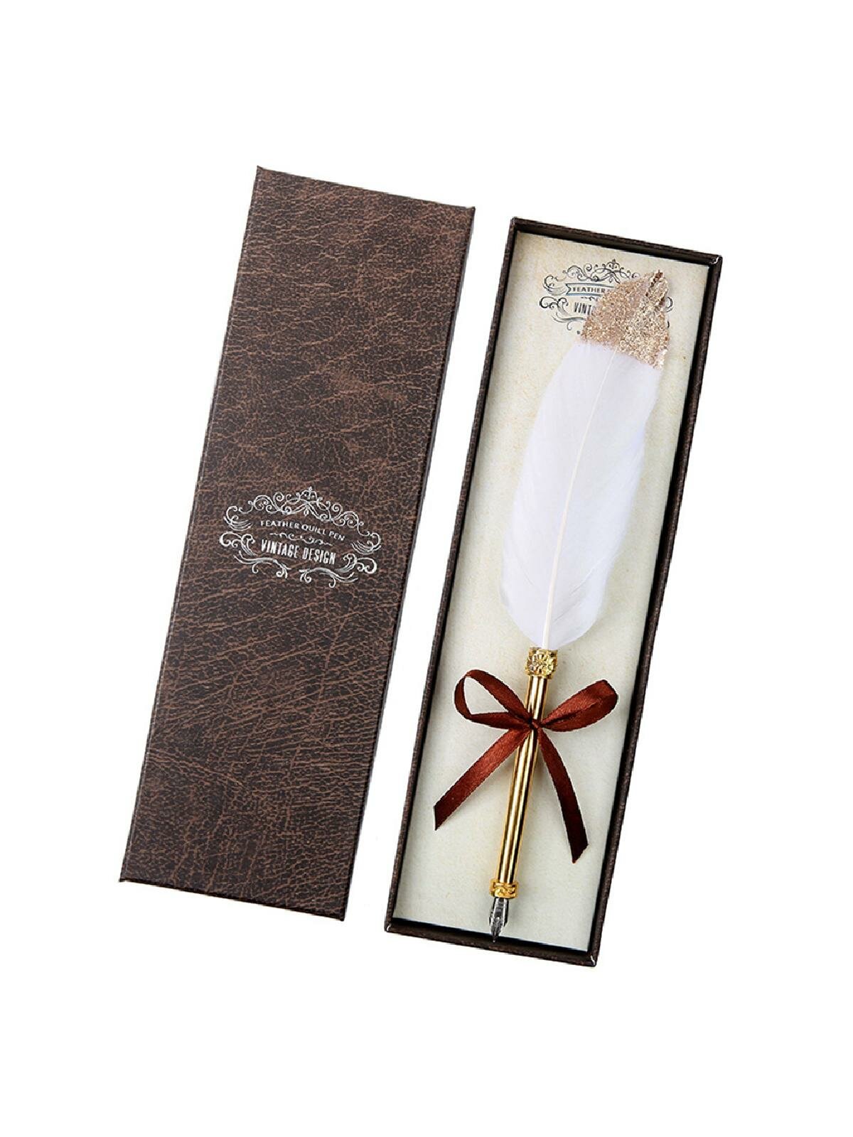 Винтажное Гусиное Перо С Белым Пером, Авторучки, Принадлежности Для Письма Для Каллиграфии