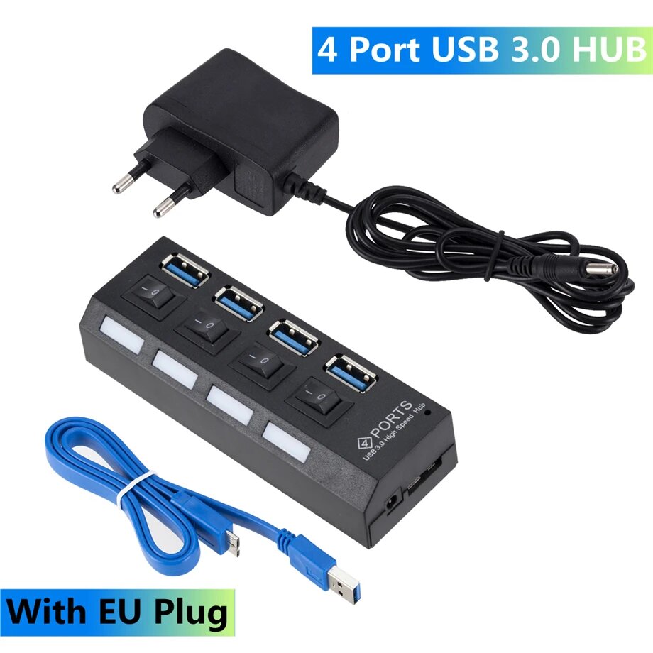 PzzPss USB 3.0 хаб 7 портов 4 Port 3.0 with EU