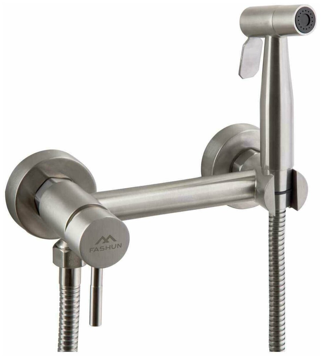 Смеситель Fashun Elegant настенный с гигиенической лейкой, нерж сталь