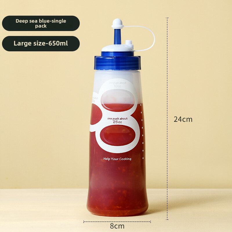 Бутылка для варенья с крышкой, усиленная, пыленепроницаемая, из пищевого пластика, для томатного соуса, салатного соуса, кухонная бутылка с заостренным носиком (Крупный [голубой глубокого моря], 650 мл)