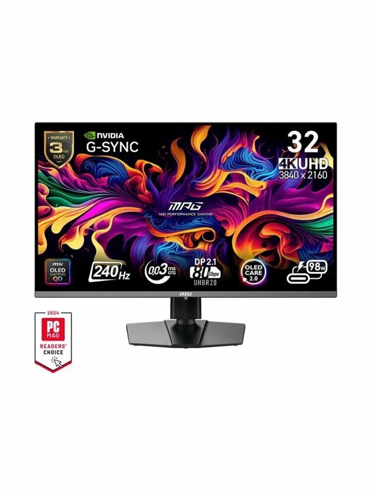 MSI 31.5" Монитор MPG 322URX QD-OLED, 4K 240 Hz QD-OLED, 0.03ms, G-SYNC Compatible, VRR + ALLM, ClearMR 13000 + DisplayHDR True Black 400, , черный, черно-серый