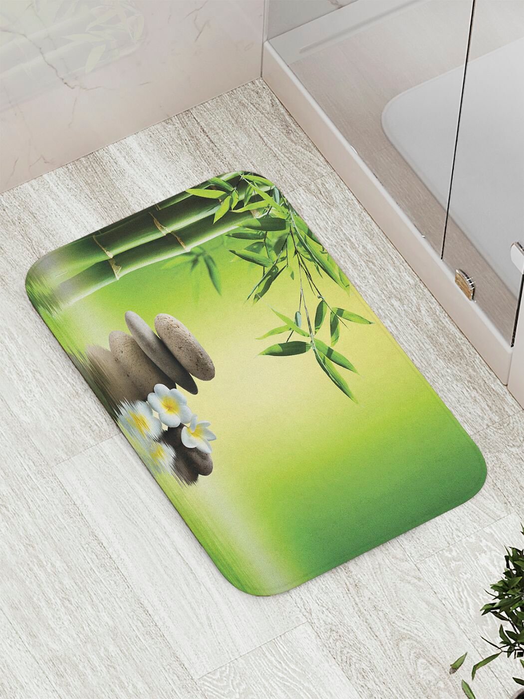 Коврик для ванной комнаты, туалета "Камни под бамбуком" противоскользящий, 52х77 см, JoyArty