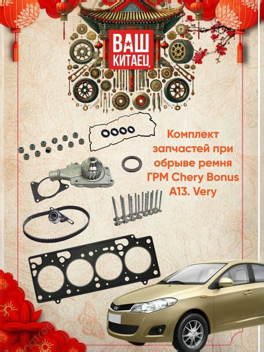Комплект запчастей при обрыве ремня грм на Chery Bonus . Very A13 . Vortex Corda