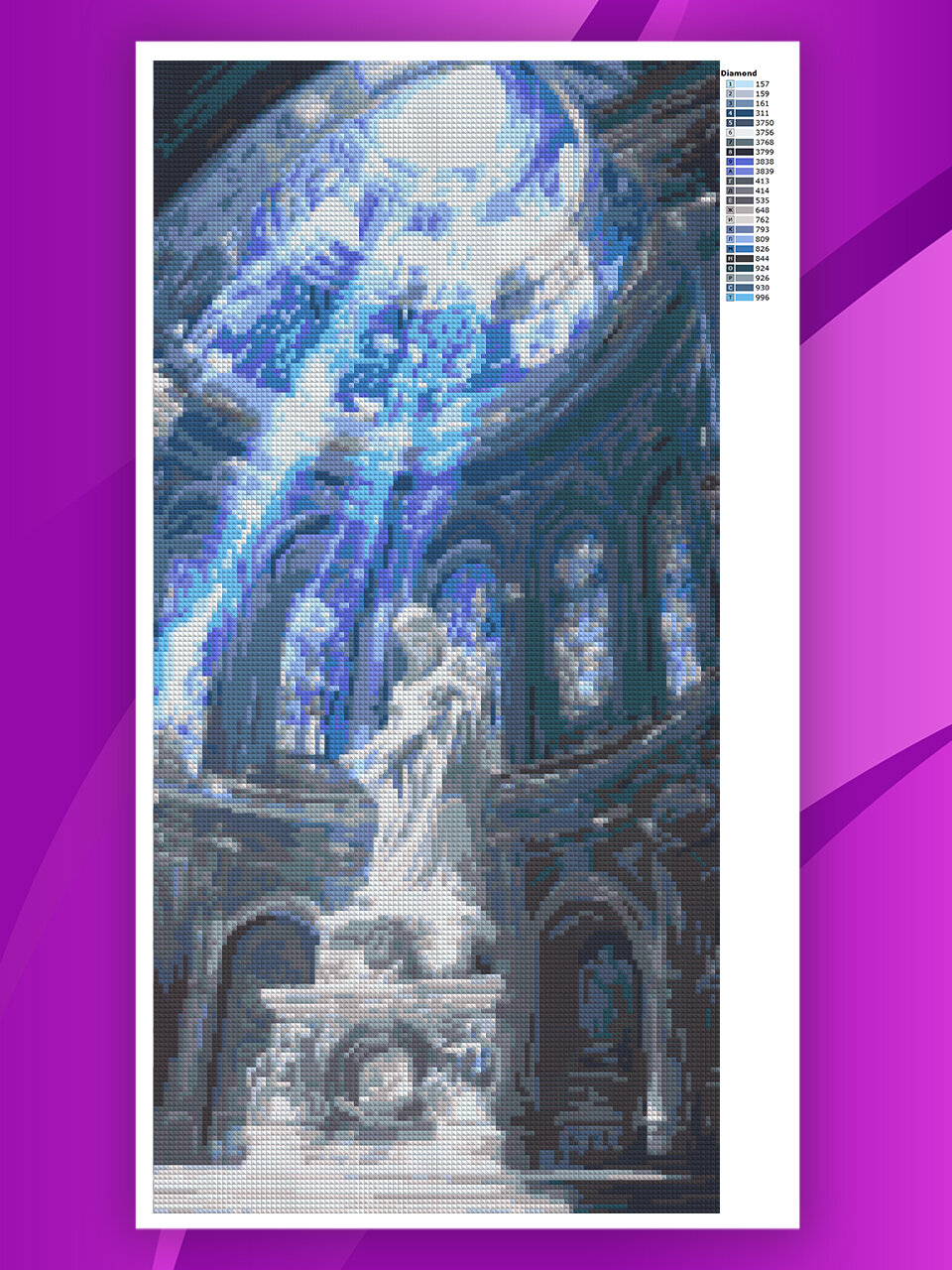 Алмазная мозаика без подрамника - вышивка - Ангел в центре собора 30 х 60 см