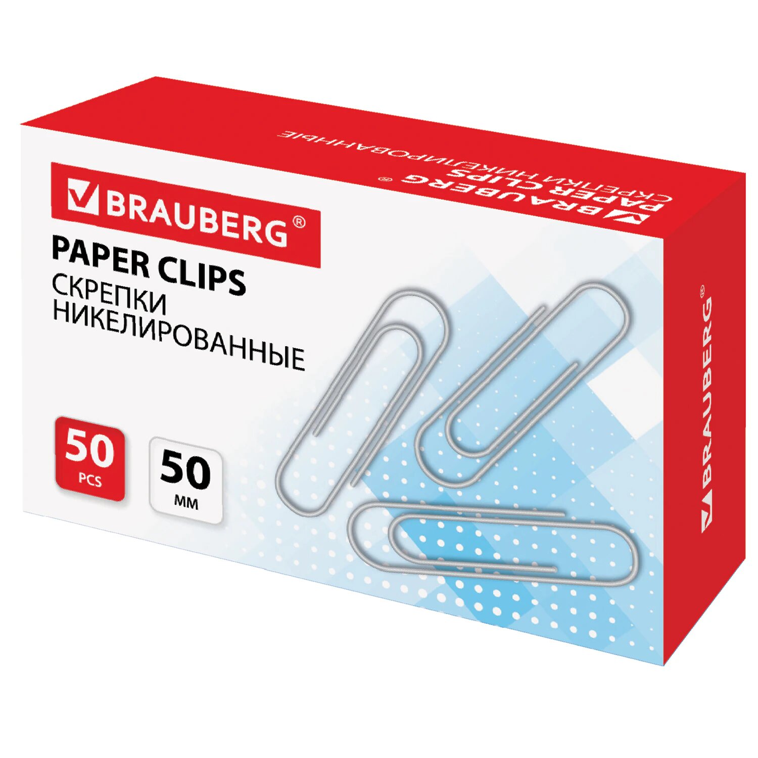 Упаковка 12 шт. Скрепки большие 50 мм, BRAUBERG, никелированные, 50 шт, в картонной коробке, россия, 221525